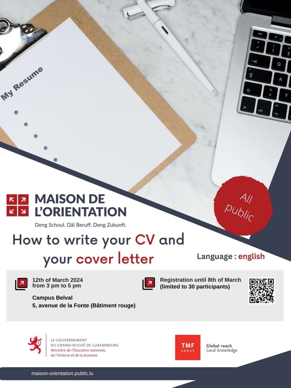 How to write your CV and your cover letter? - Agenda - Maison de l'orientation - Luxembourg